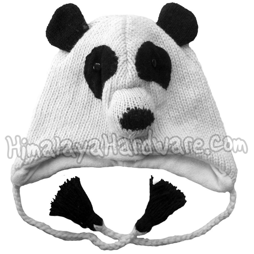 Knit Wool Panda Bear Hat: Animal Winter Ear Flap Beanie Black White - Etsy