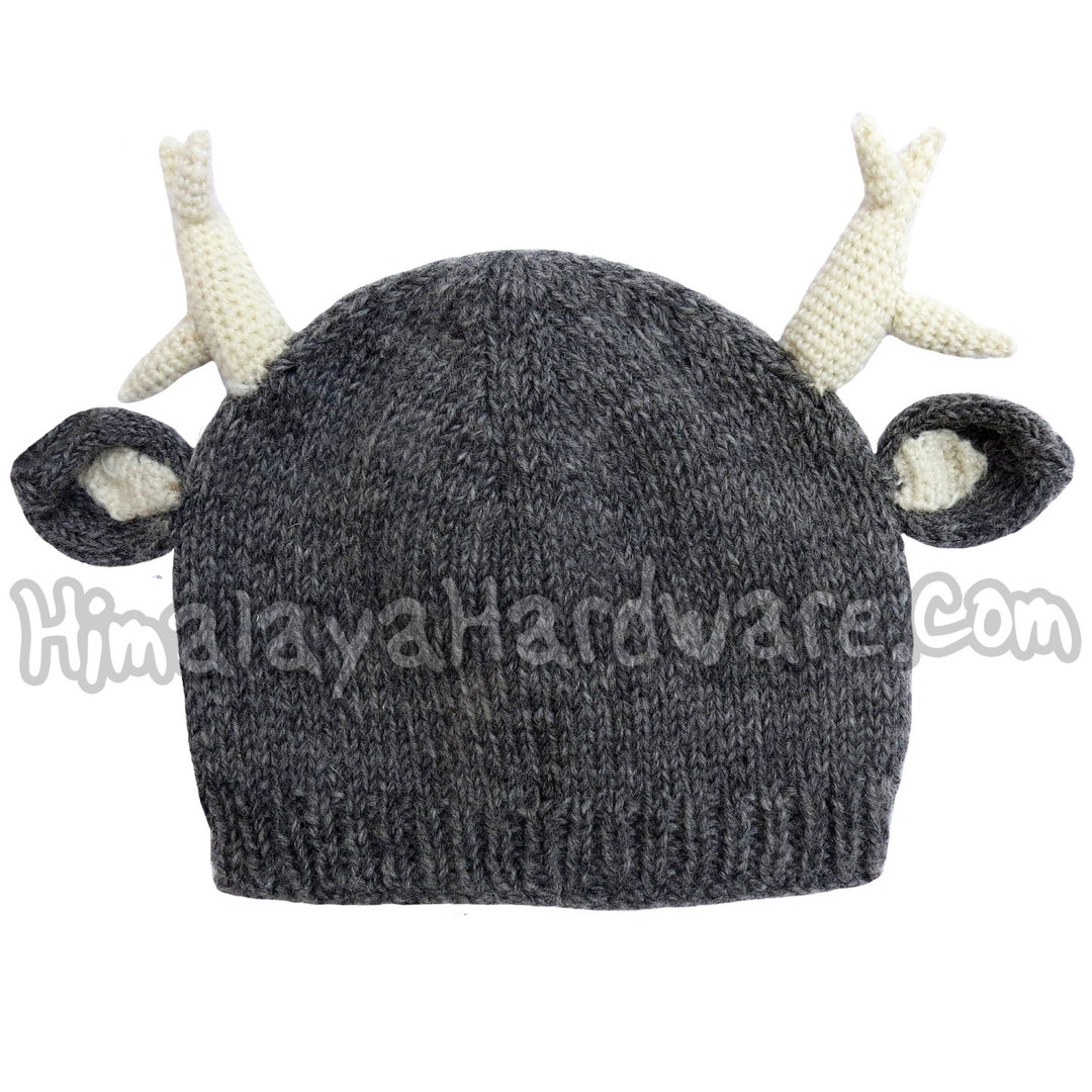Knit Deer Antler Hat: Cute Grey Beanie Ears Horns Animal - Etsy