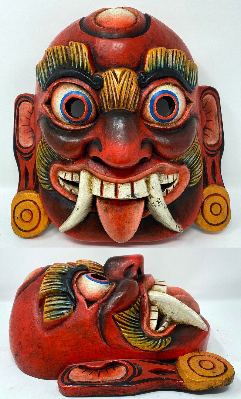 Wood Lakhey/lakhe Demon Mask: Wall-hanging Carved Nepal Nepali Nepalese ...
