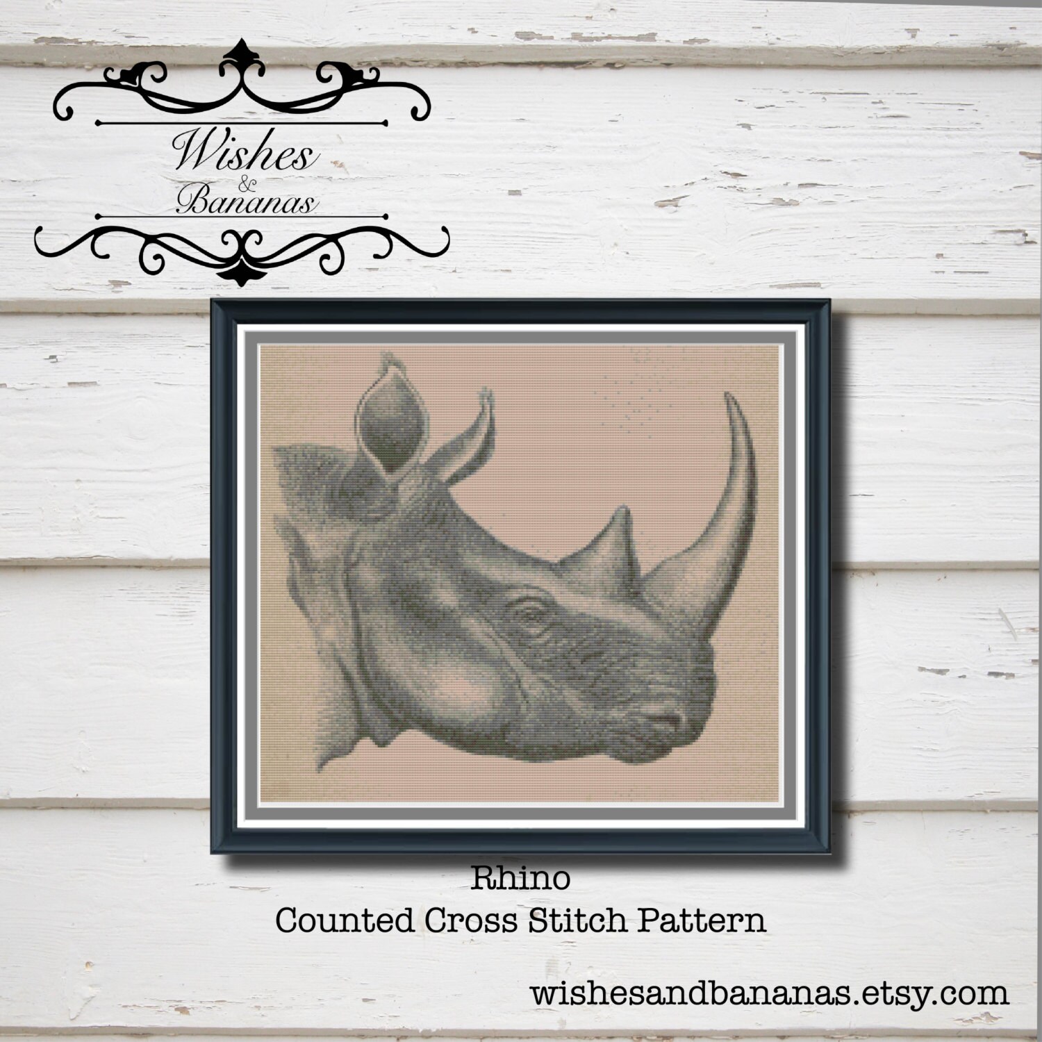 Rhinoceros Cross Stitch Pattern | Vintage Illustration | Animals ...