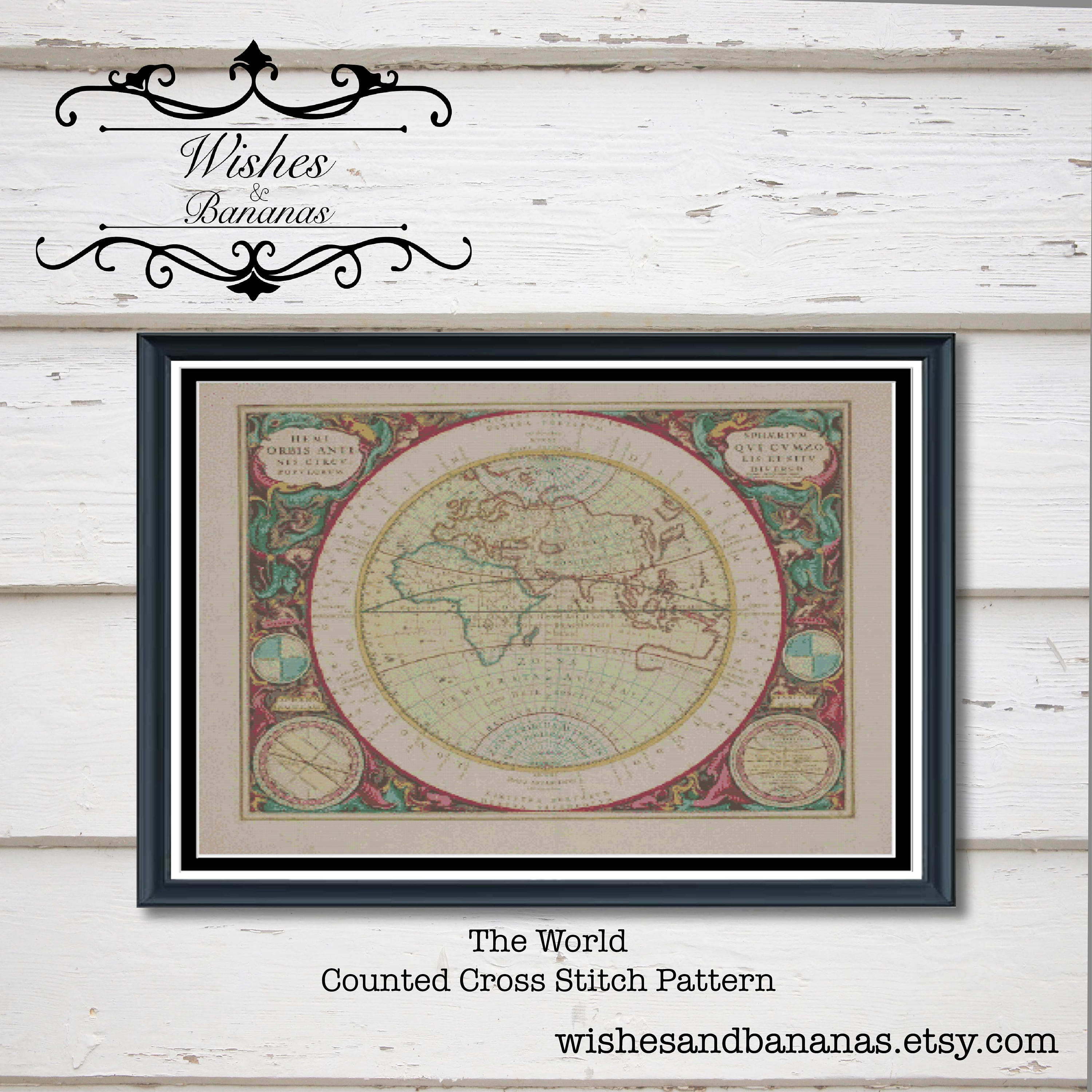 Map Cross Stitch Pattern | the World | Vintage | Digital Download | PDF ...