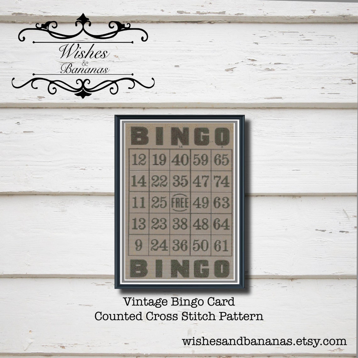 Vintage Bingo Card Image Counted Cross Stitch Design| Digital Download ...