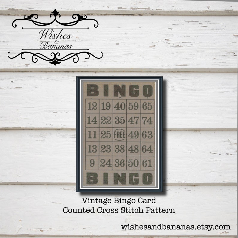 Vintage Bingo Card Image Counted Cross Stitch Design Digital - Etsy