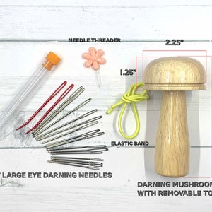 Darning Mushroom Kit- Darning Needles - Wooden Darning Tool - Visible ...