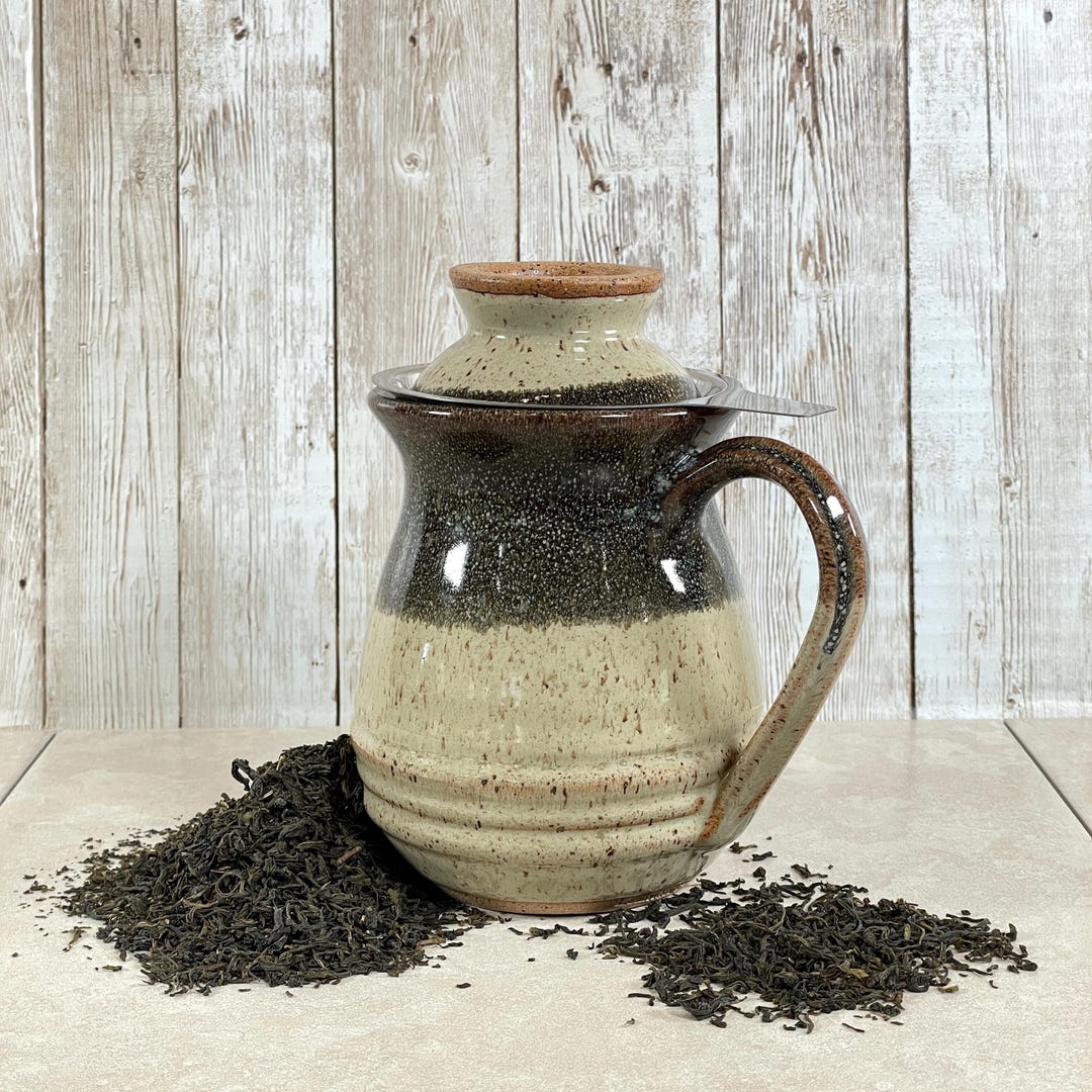 Handmade Pottery Tea Infuser Mug Set: Stainless Steel Infuser & Lid - Etsy
