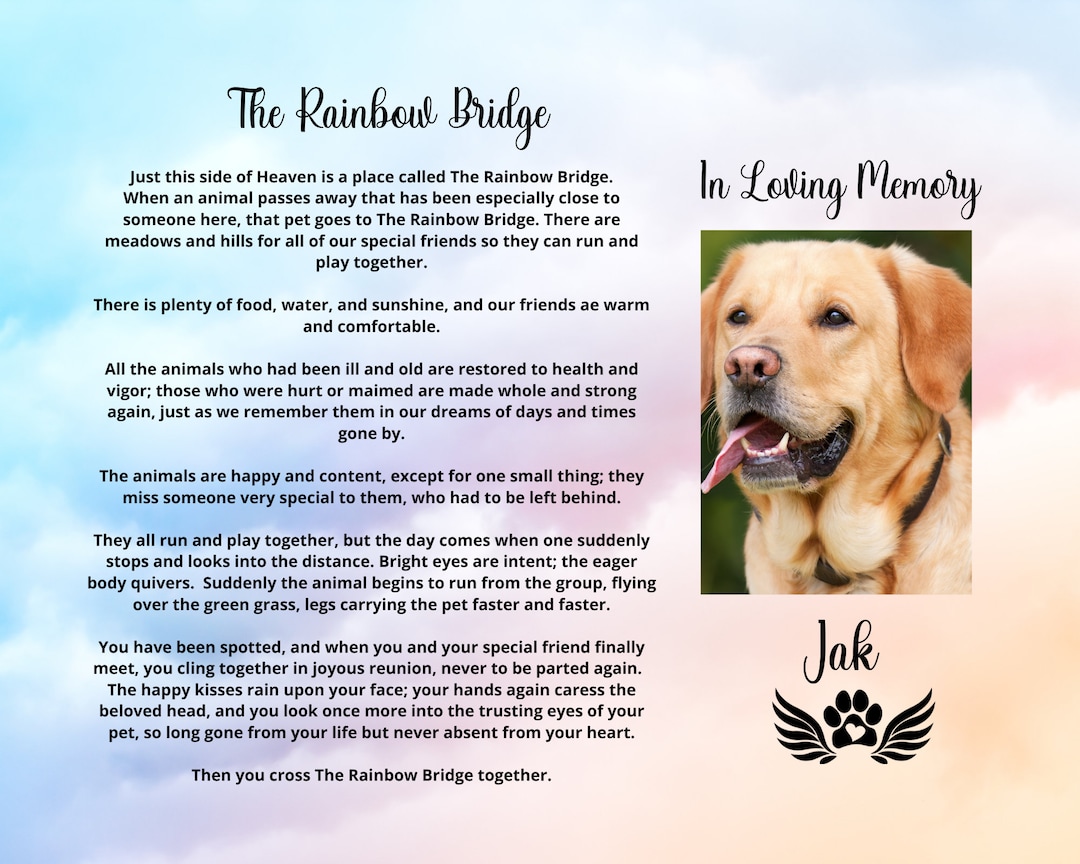 Rainbow Bridge Pet Memorial, Pet Sympathy Gift, Rainbow Bridge Poem ...