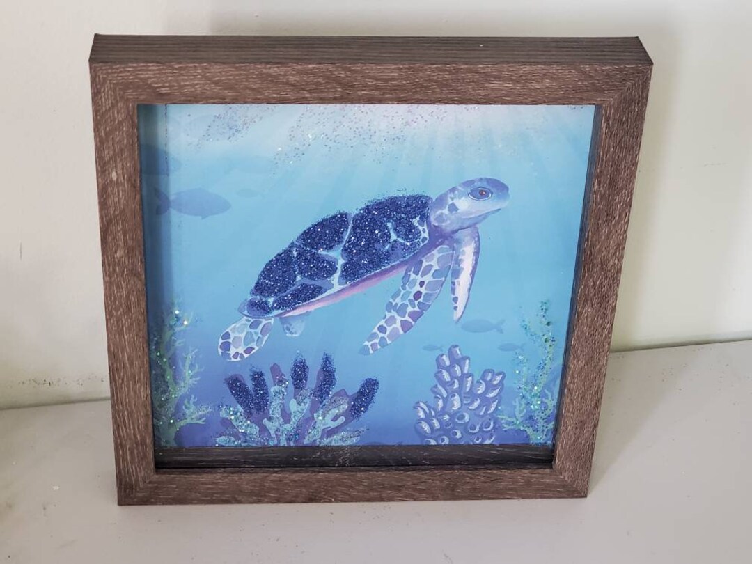 Glitter Sea Turtle Art Glitter Ocean Art Beach Decor Framed - Etsy