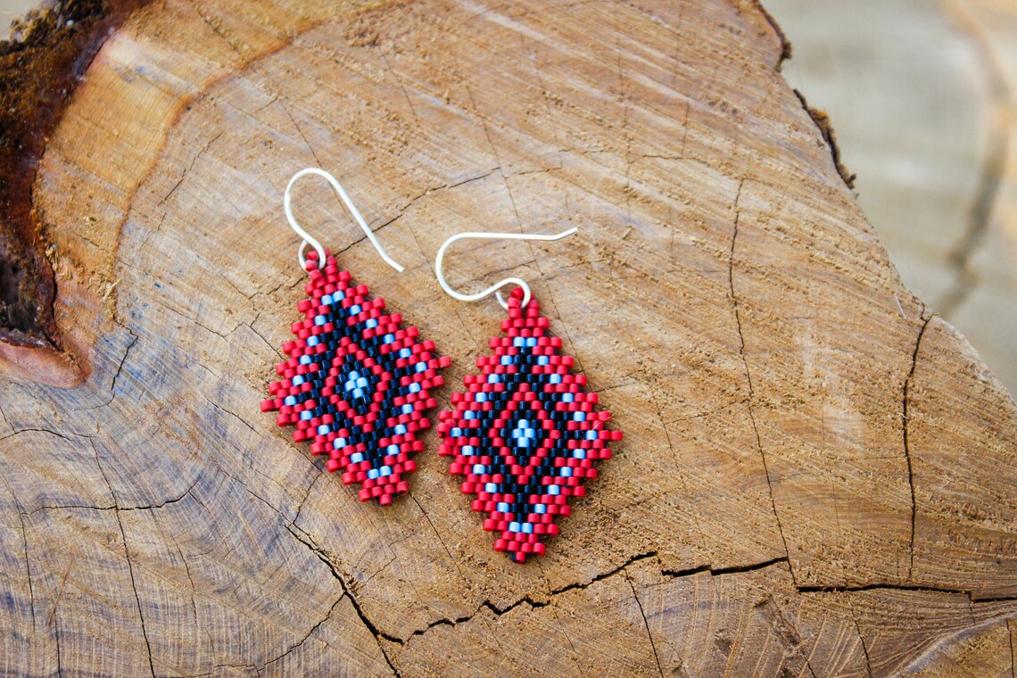 Diamond Shaped Native American Beaded Earrings - Etsy