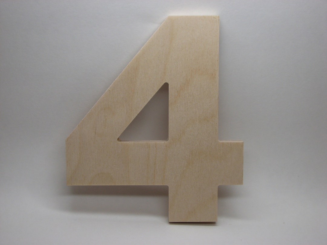 8" Wooden Number 4 - Arial Font | Unfinished Baltic Birch Wood Craft ...