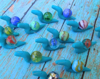 Set of 3 - Miniature Snails With Marble Shells and Seed Bead Eyes - Etsy