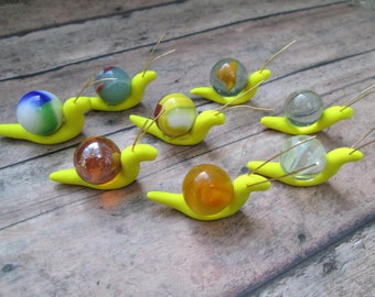 Set of 3 Miniature Snails With Marble Shells and Seed Bead Eyes - Etsy