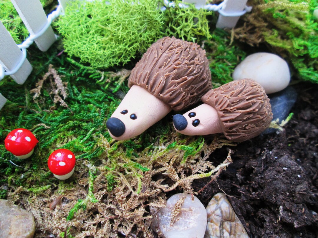 Set of 2 Miniature Mama and Baby Porcupines - Miniature Fairy Garden ...