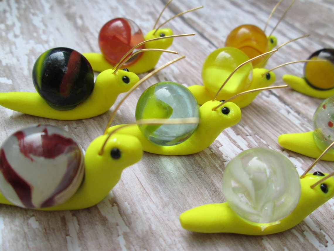 Set of 3 Miniature Snails With Marble Shells and Seed Bead Eyes - Etsy