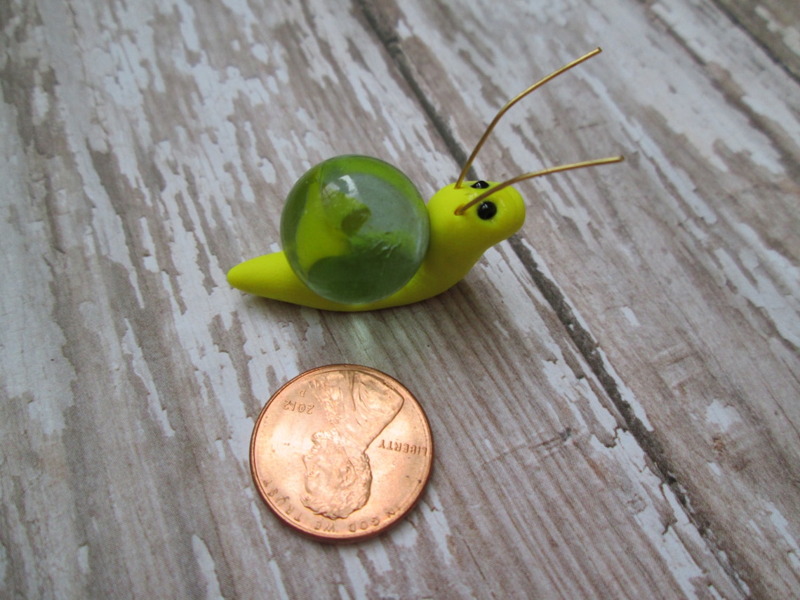 Set of 3 Miniature Snails With Marble Shells and Seed Bead Eyes - Etsy