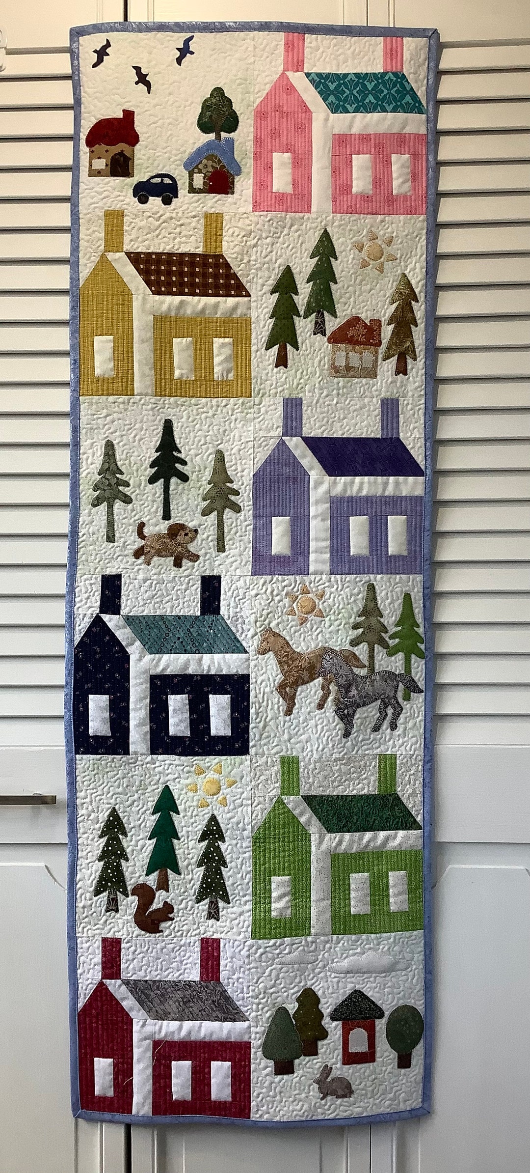 Quilted Houses Table Runner or Wall Hanging With Appliquéd Trees ...