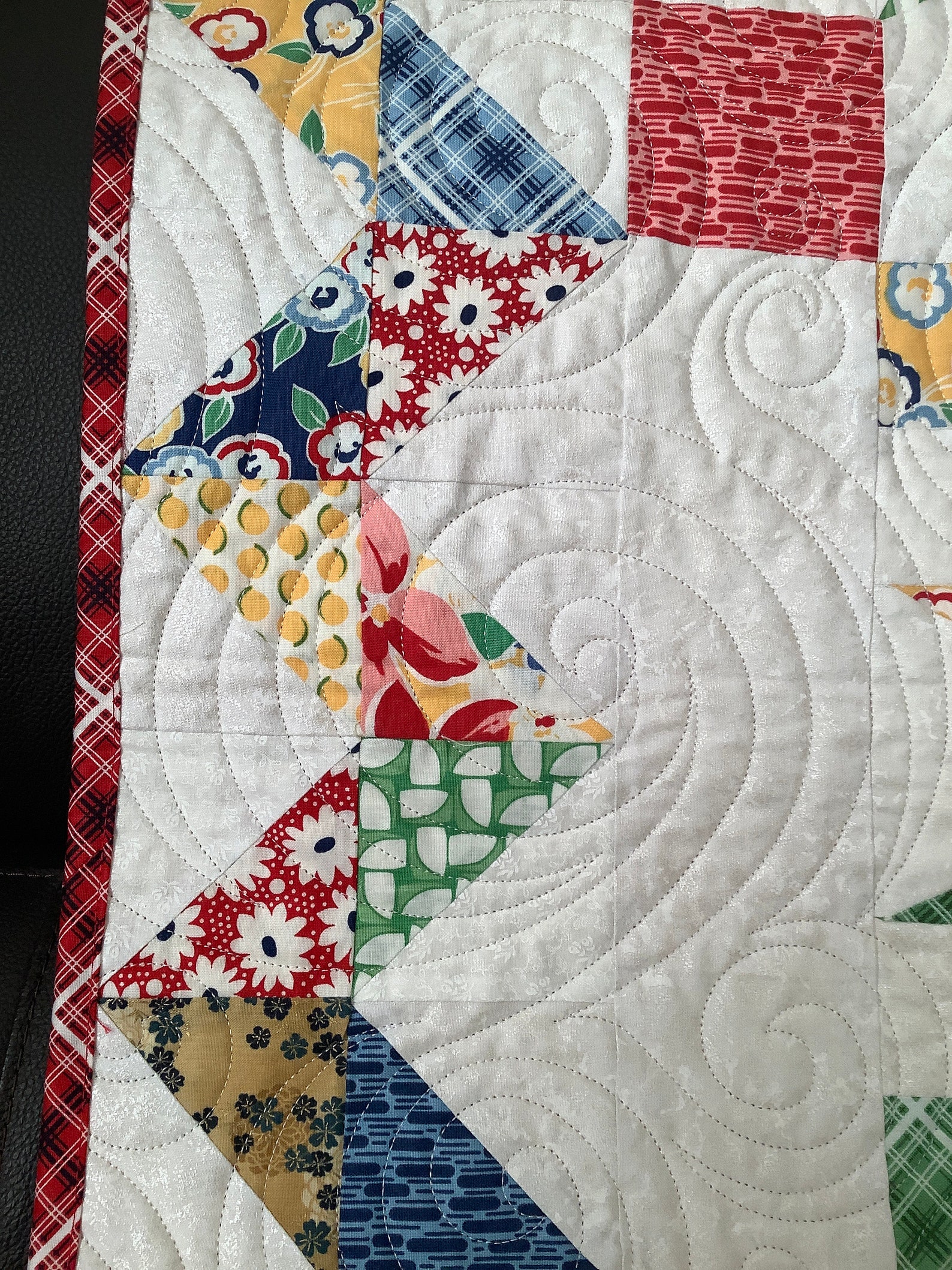 Quilted Bed Runner or Table Runner in Red Green Blue and White - Etsy