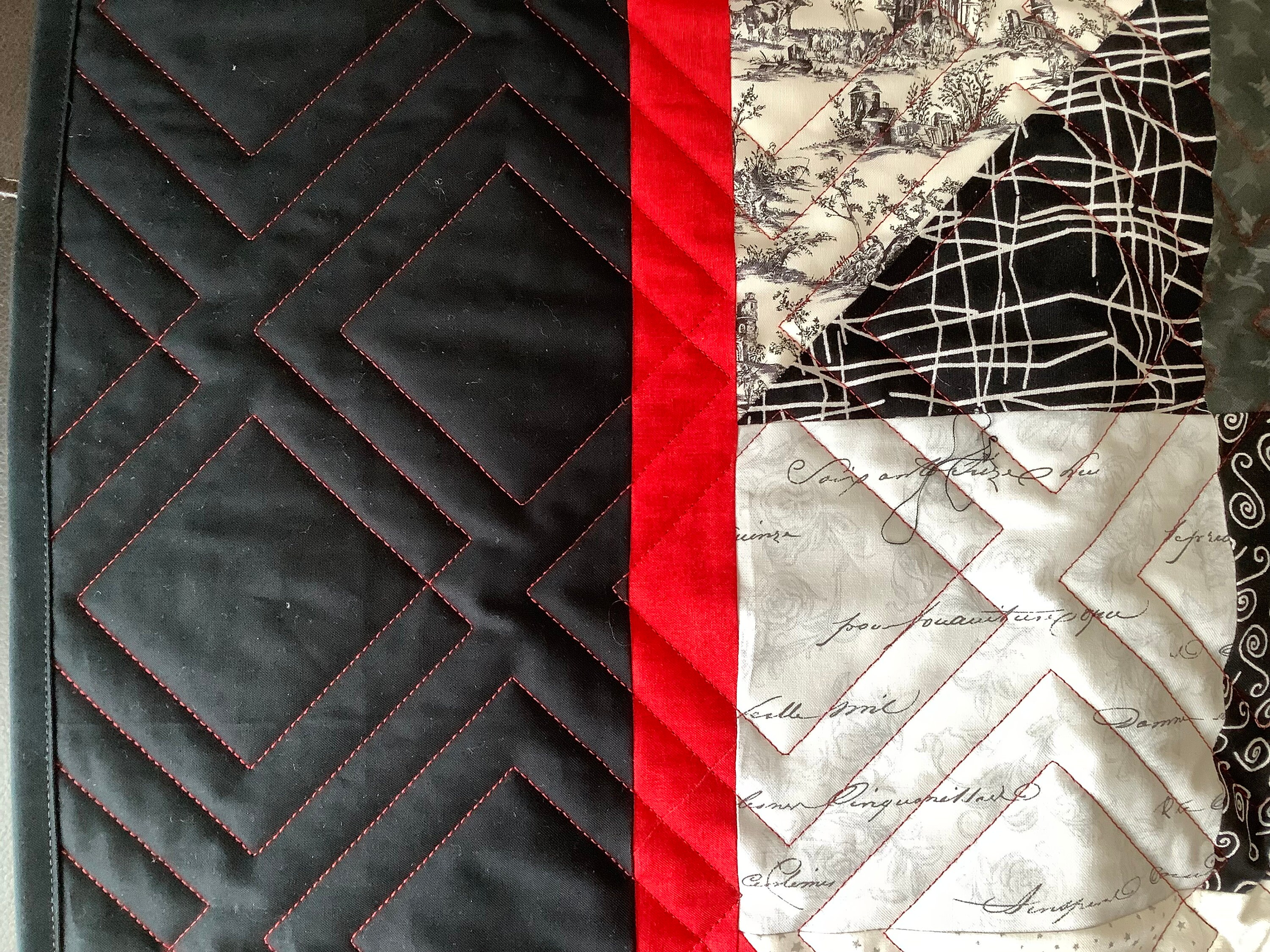 Large Modern Star Lap Quilt in Black, Grey and Red With Geometric ...