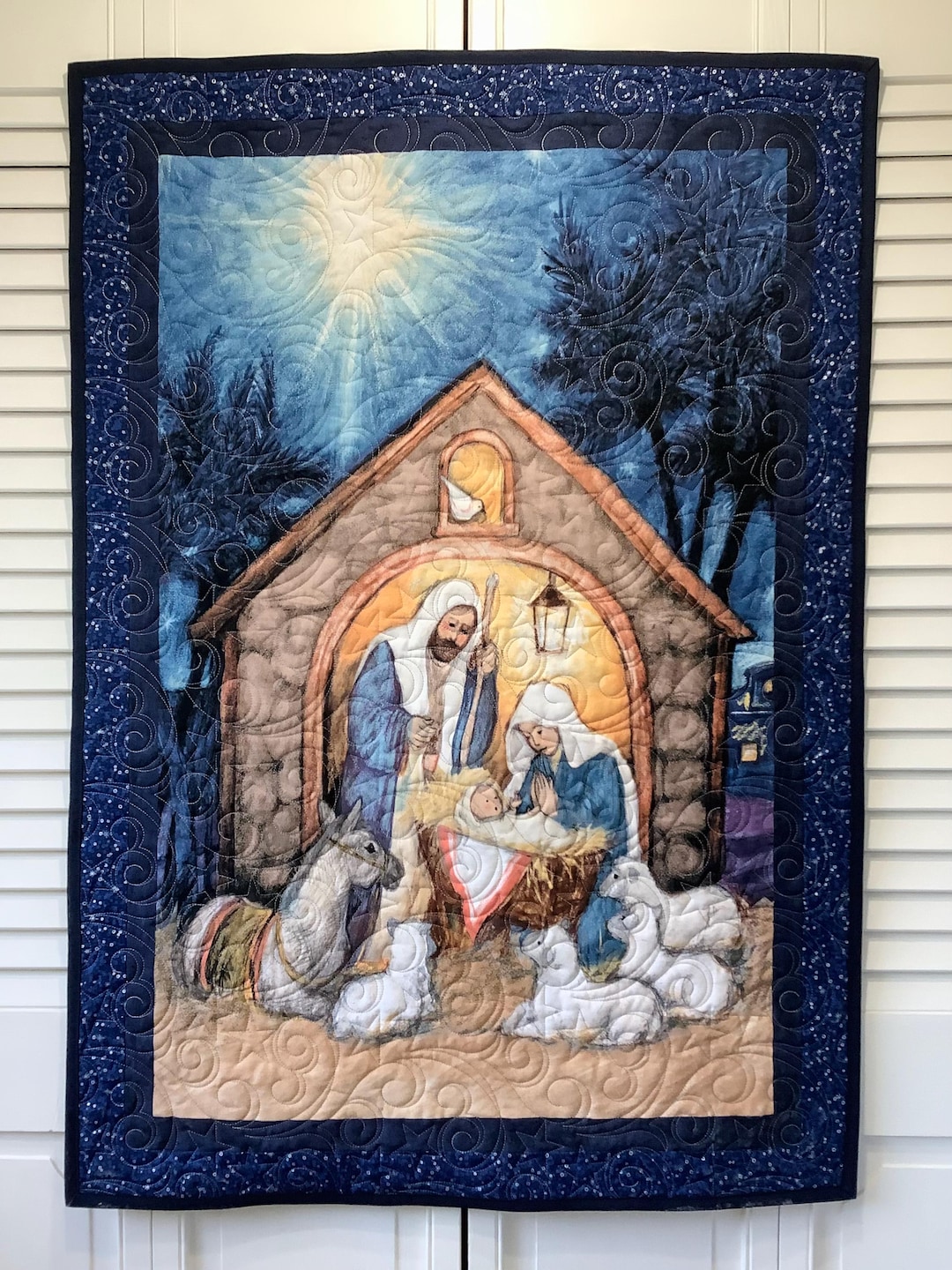 Quilted Nativity Scene Wall Hanging, Baby Jesus in Manger, Mary and ...