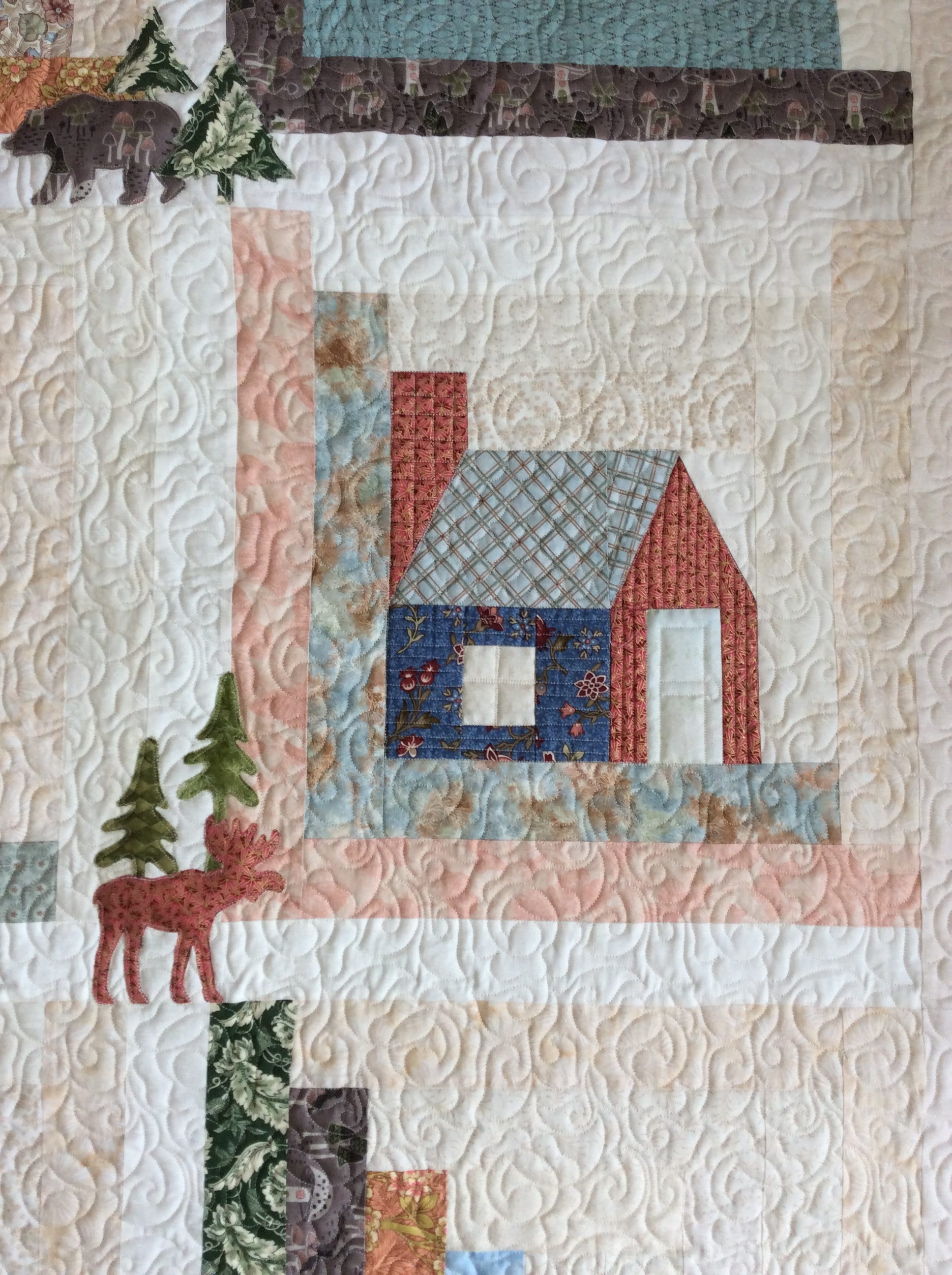 Log Cabin Cottage Quilt With Bears Moose Pine Trees Small - Etsy