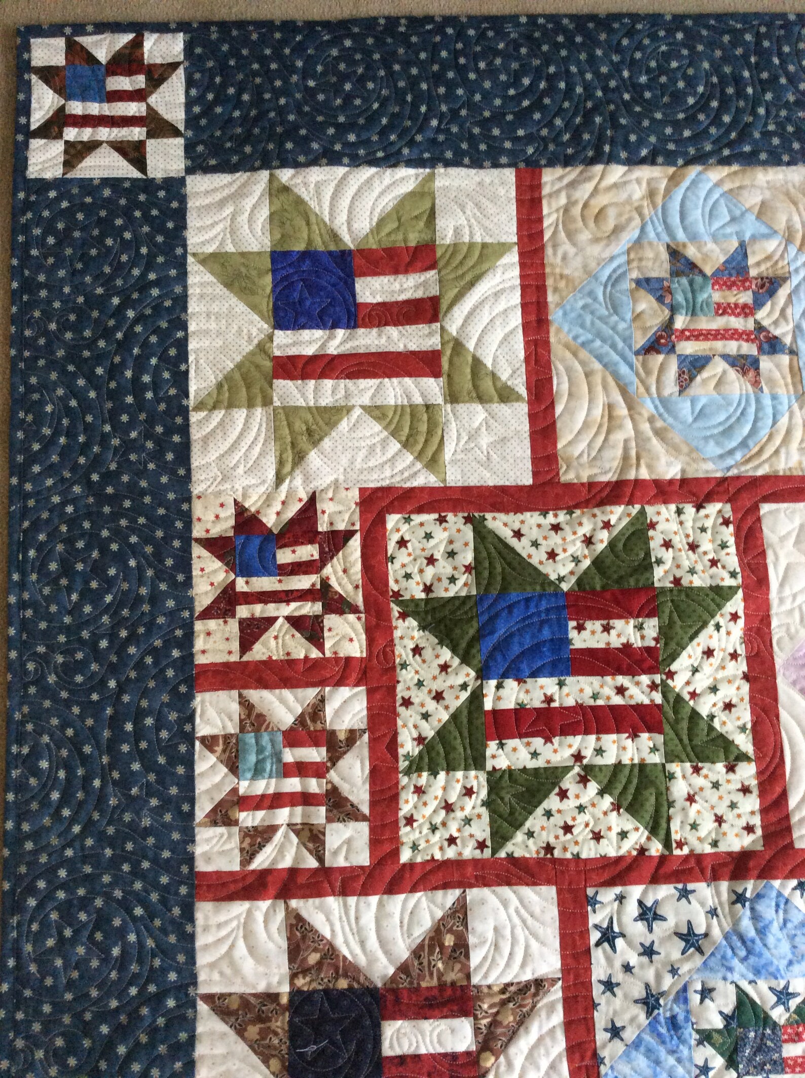 Americana Stars and Stripes Sampler Large Lap Quilt Blue Red | Etsy