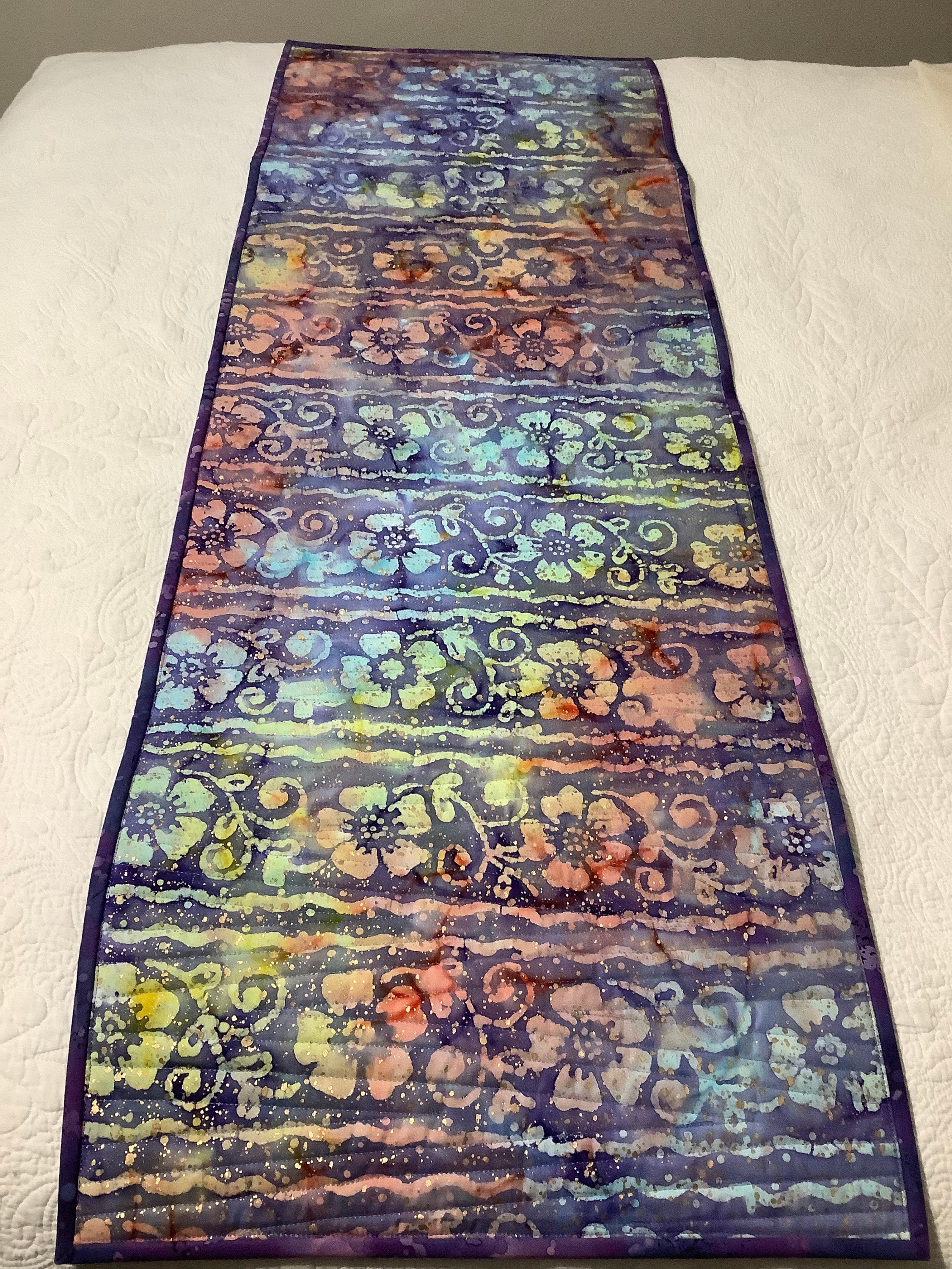 Colorful Batik Table Runner in Greens Golds and Purples - Etsy
