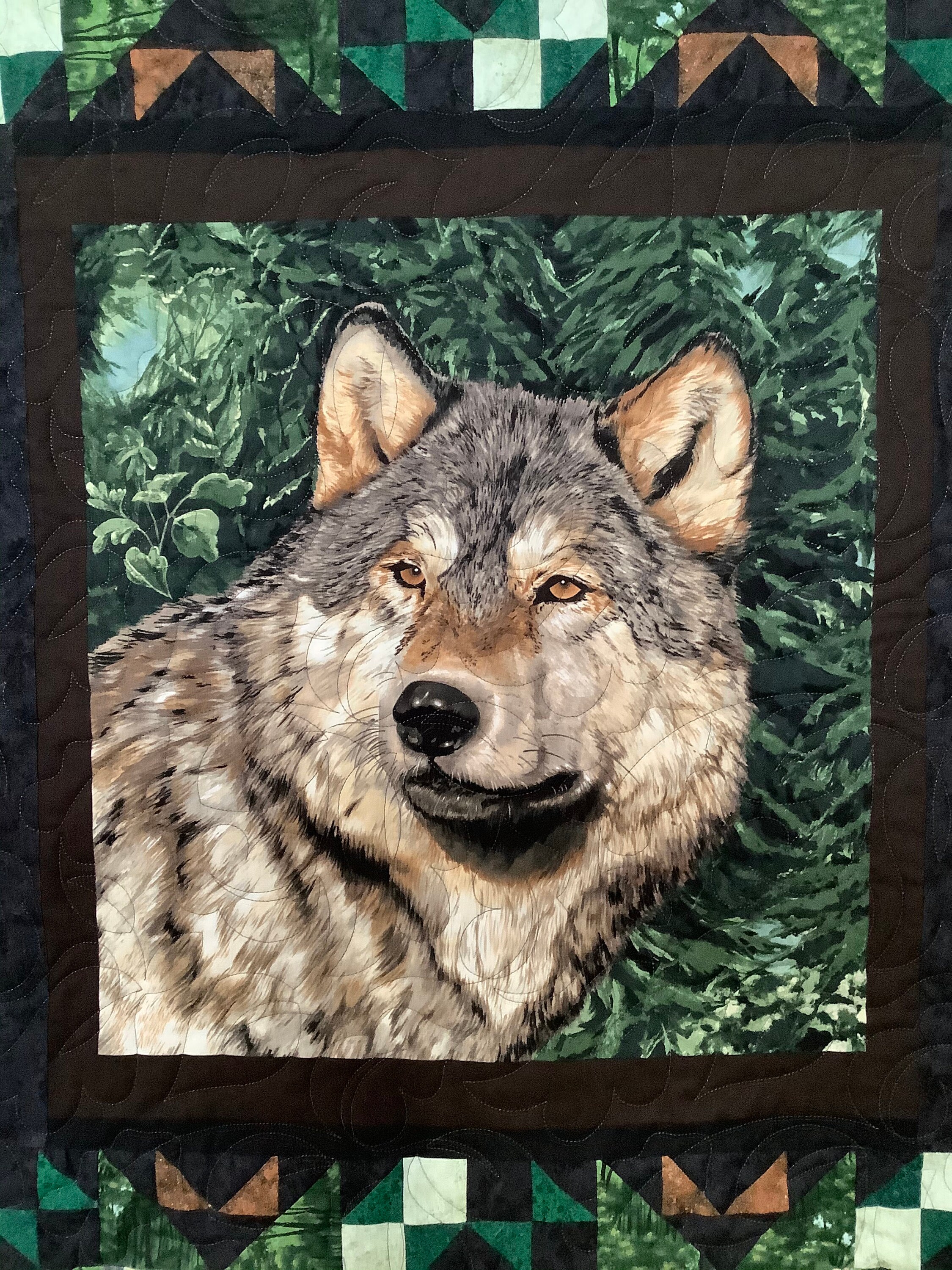 Wolf Handmade Lap Quilt or Wall Hanging in Brown Black Greens - Etsy