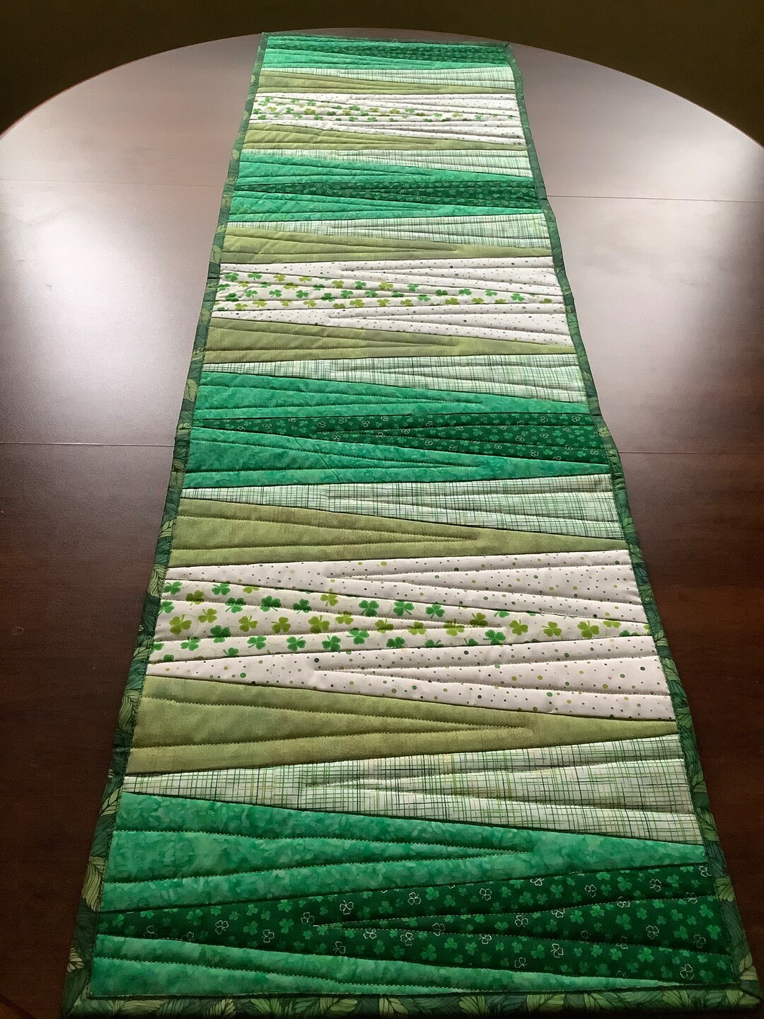St Patricks Day Modern Shamrock Themed Quilted Table Runner in Green ...