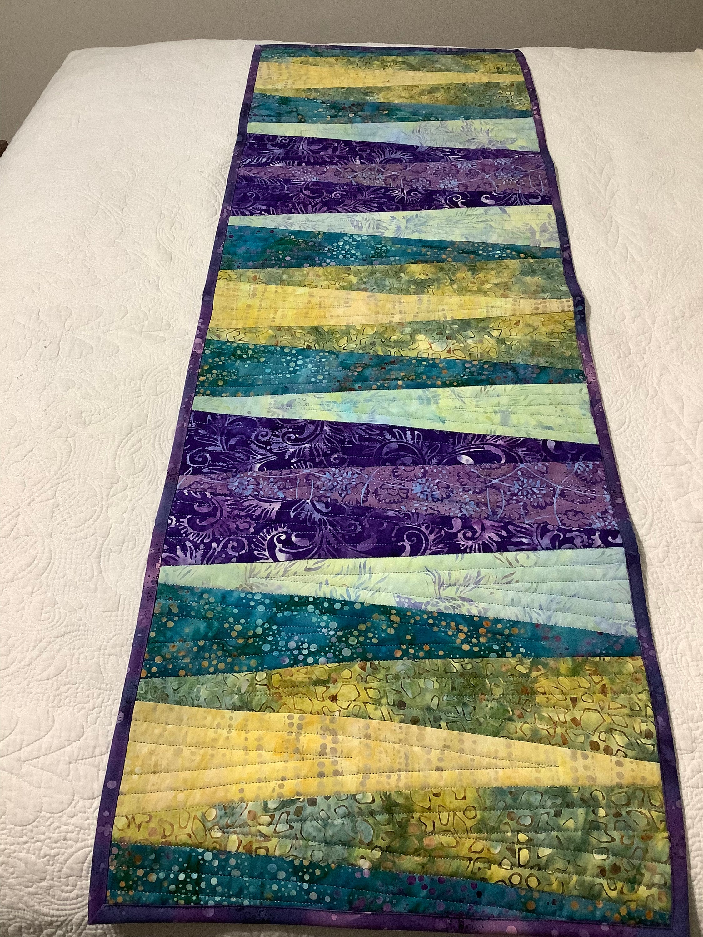 Colorful Batik Table Runner in Greens Golds and Purples - Etsy