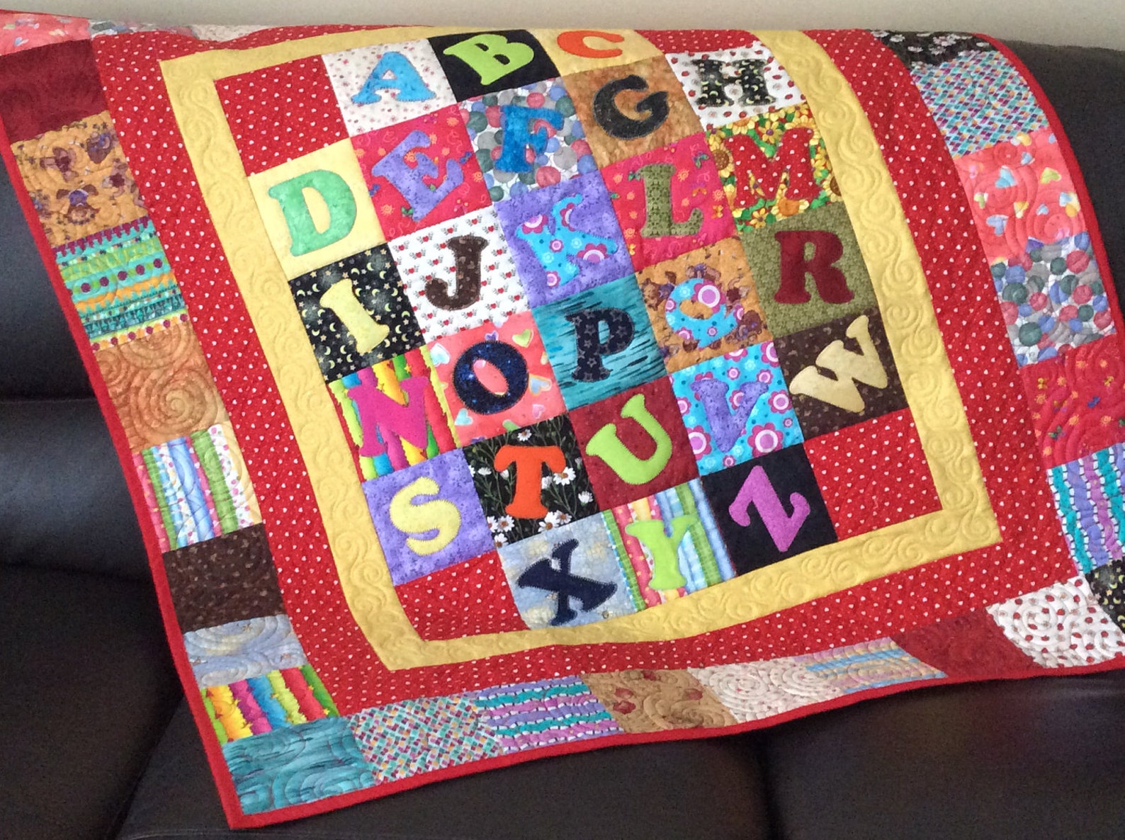 Alphabet Lap Quilt, Multicoloured Kids Lap Quilt, Crib Quilt With Abc ...