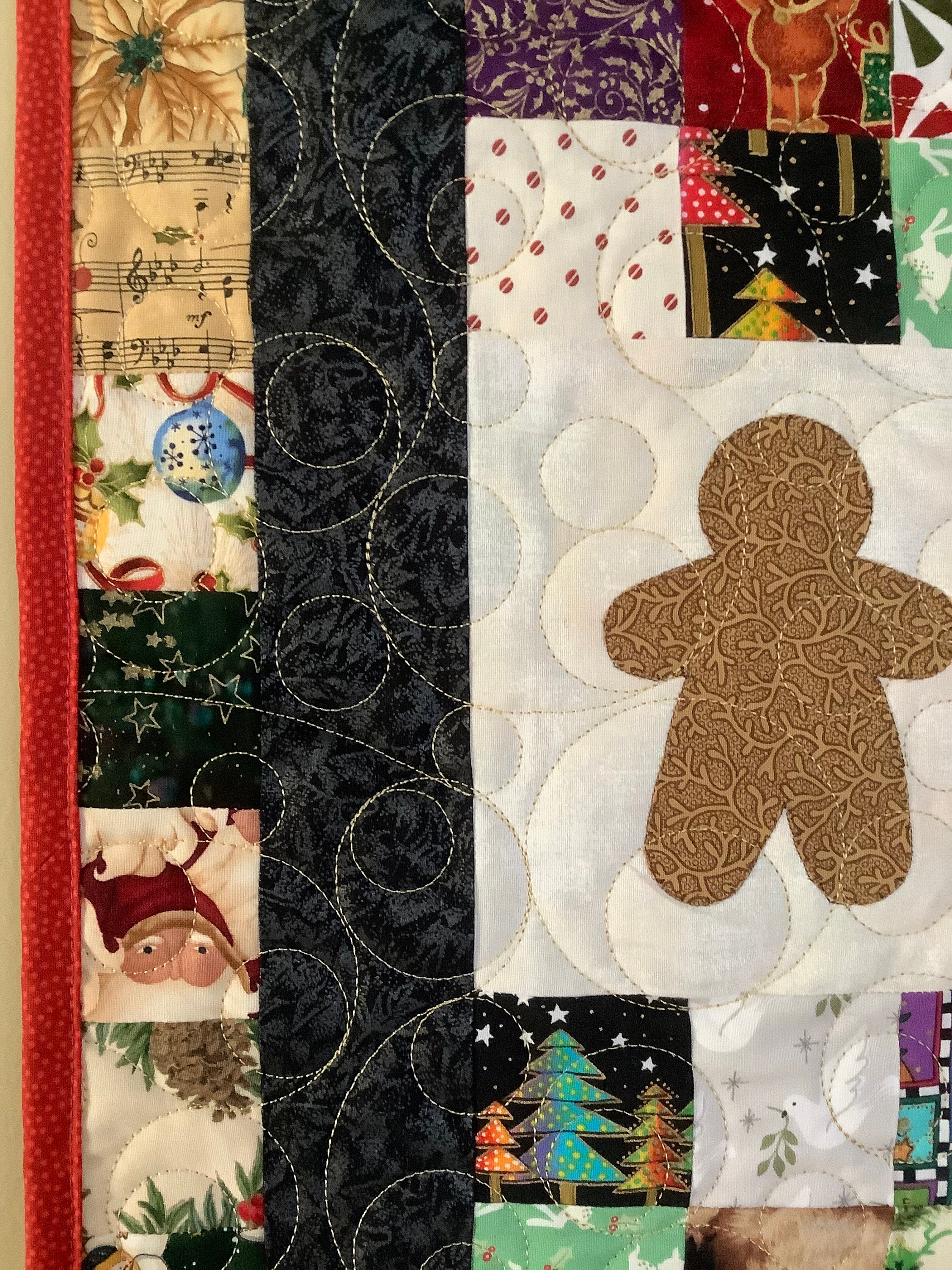 Gingerbread Man Christmas Lap Quilt or Wall Hanging, Scrappy Nine Patch ...