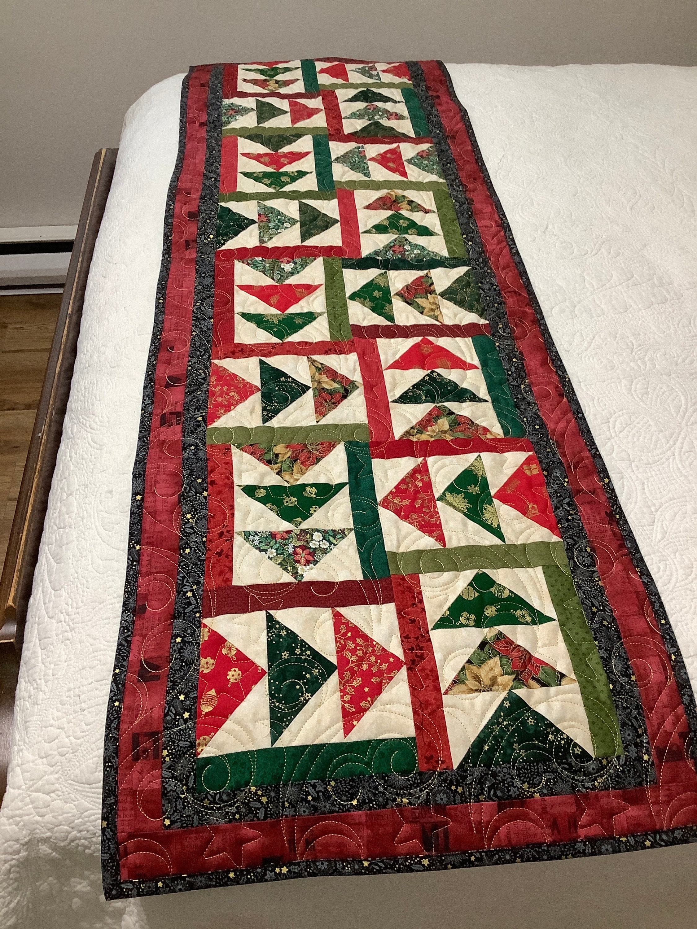 Quilted Christmas Table Runner, Extra Long Holiday Table Topper, Xmas ...