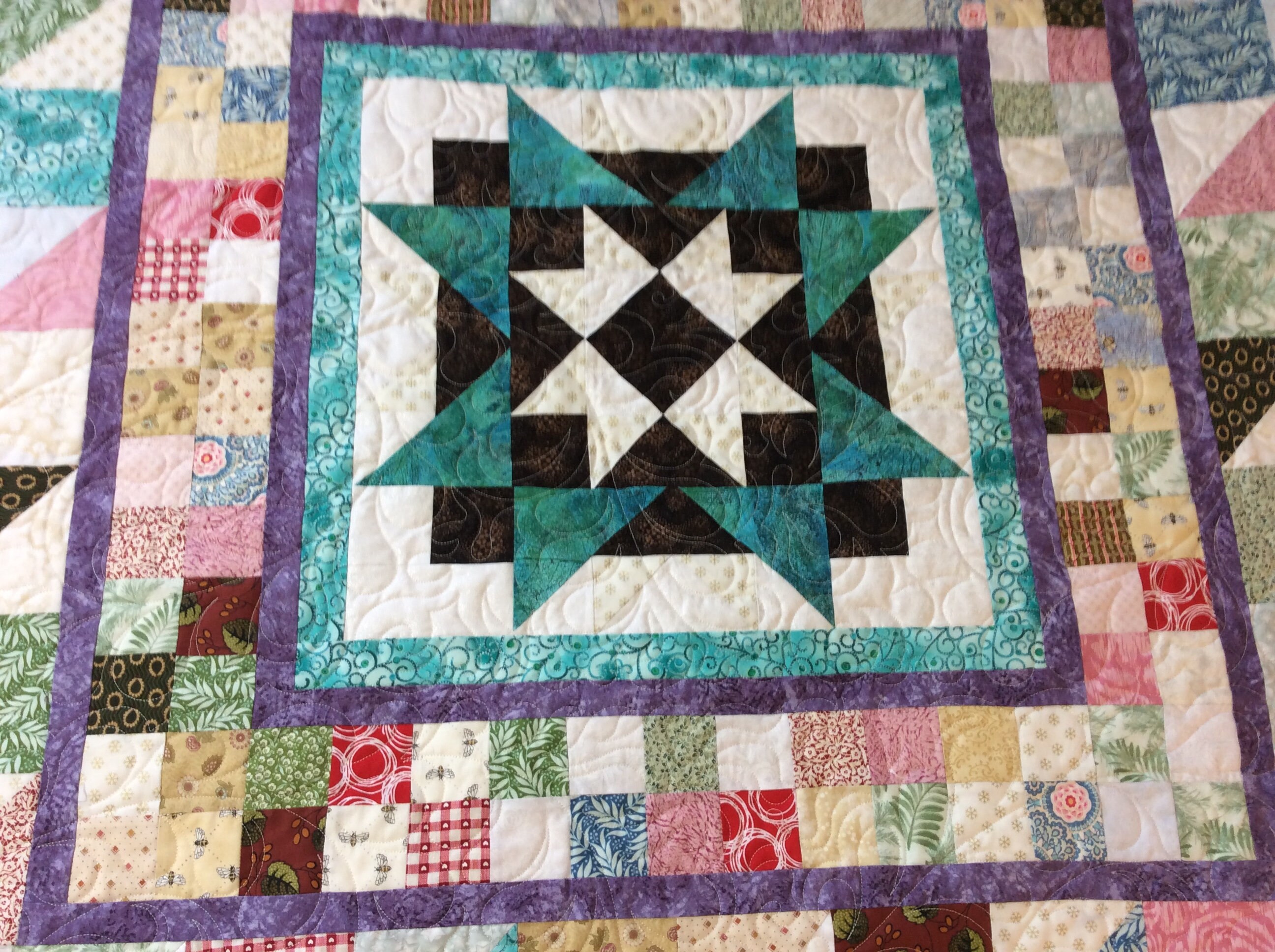Cottage Chic Full Size Bed Quilt, Medallion Style Pastel Colorful ...