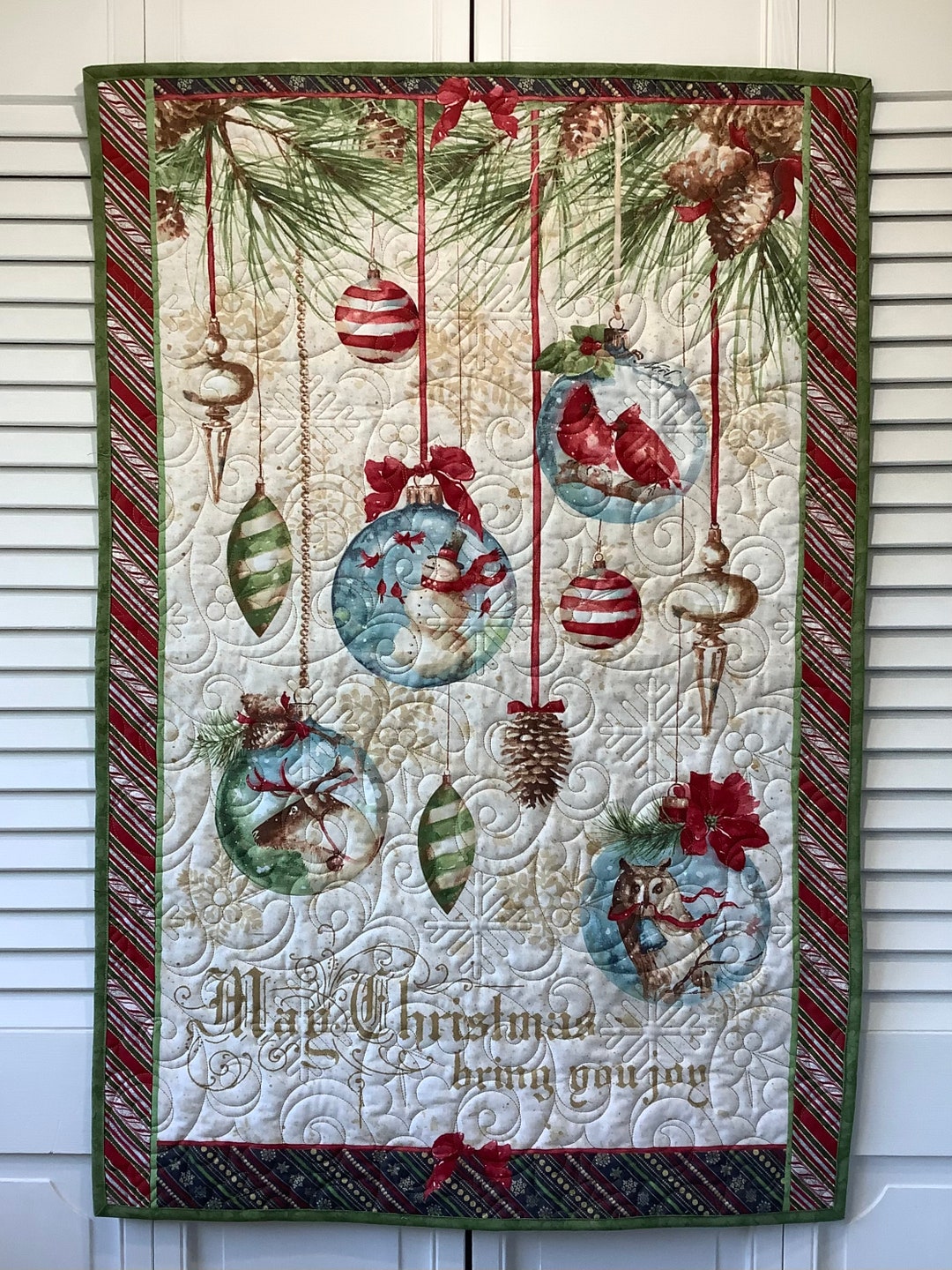 Quilted Christmas Wall Hanging With Xmas Ornaments With Snowmen ...