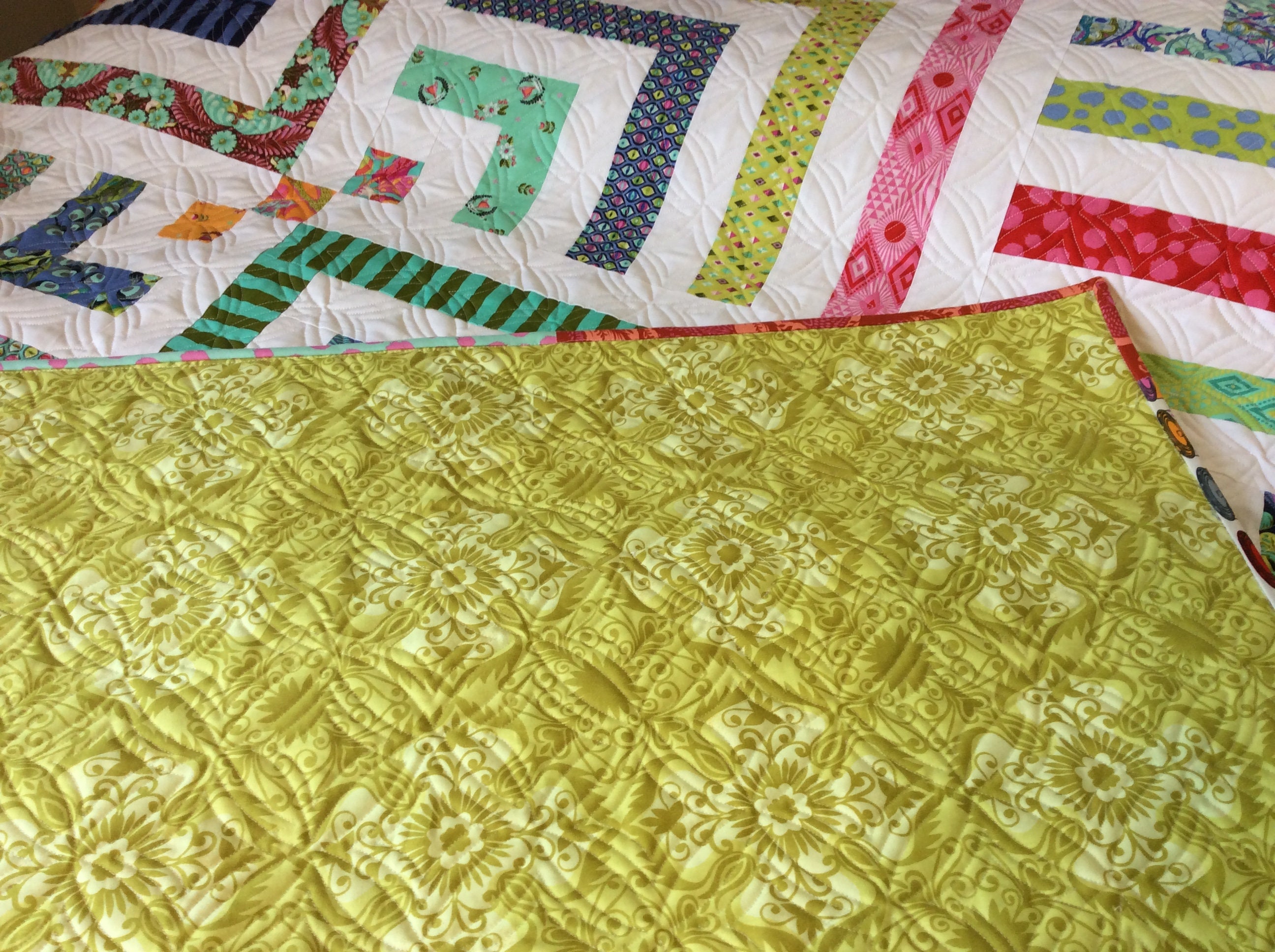 Modern Twin Bed Quilt Handmade Green Blue Pink White Yellow - Etsy