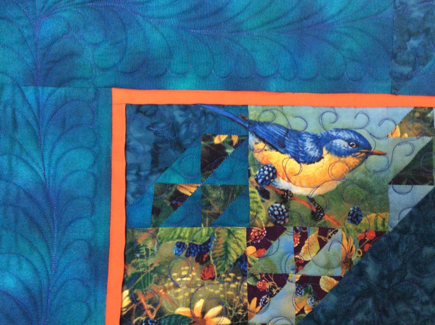 Quilted Bird Wall Hanging in Blues With Orange Frame Quilted - Etsy Canada