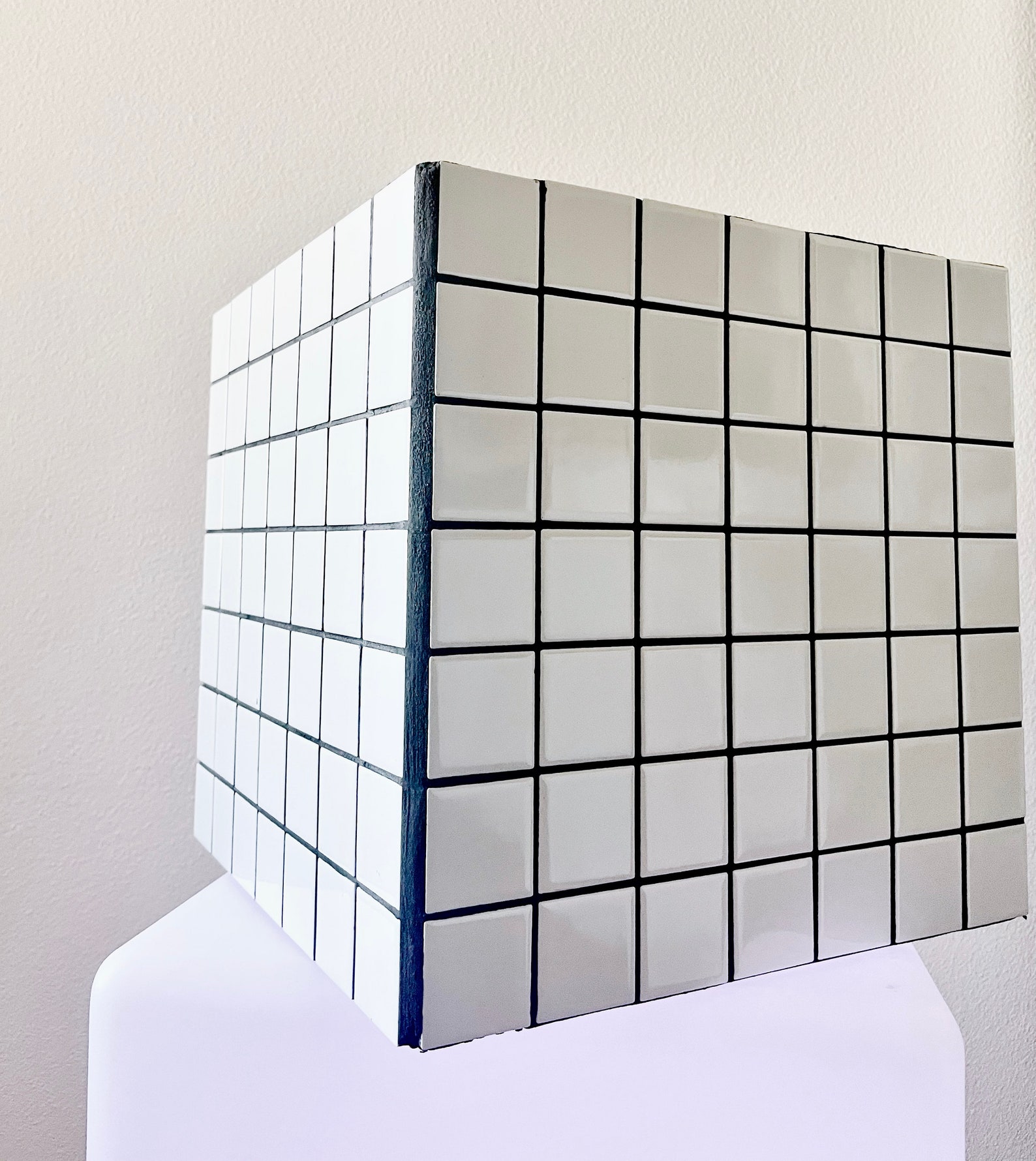 White Checkered Tile Bin White Tile Cube White Tile Bin - Etsy