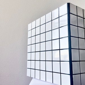 White Checkered Tile Bin White Tile Cube White Tile Bin With Black ...