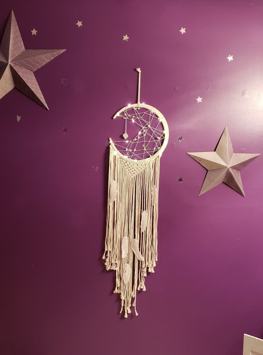 Lighted Extra Large Macrame Half Moon Dream Catcher, Crescent Moon ...