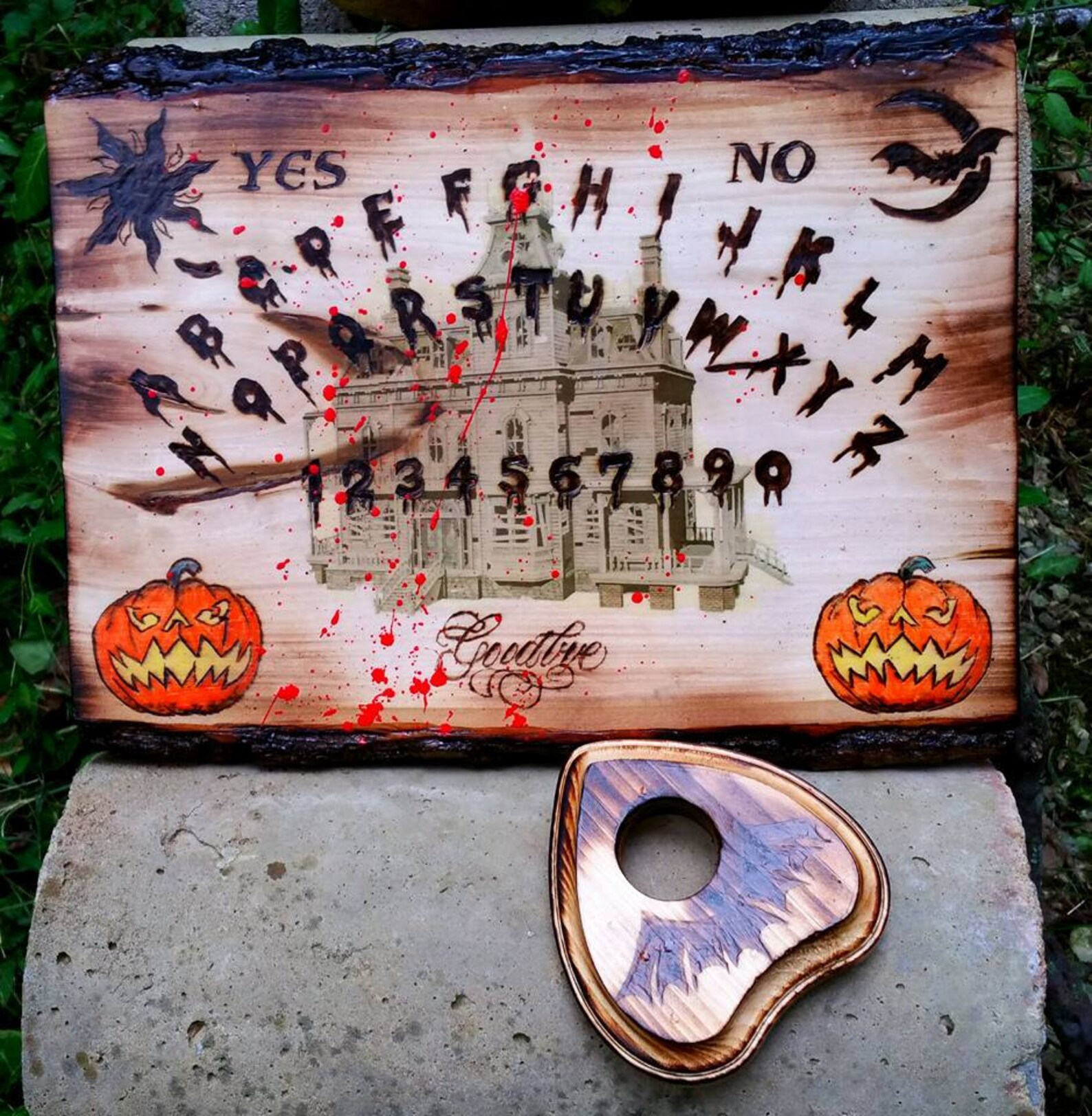 Wood Burned Hand Made Ouija Board Spirit Board Talking Board Witch