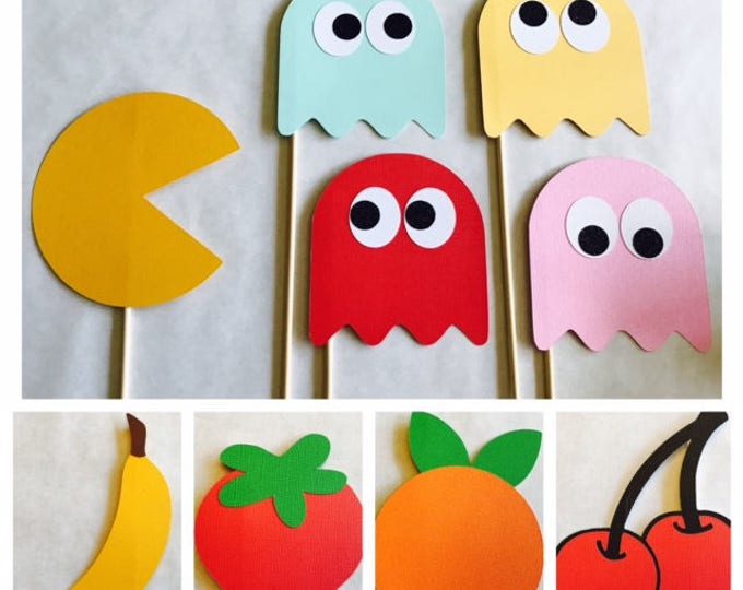 Pacman Photo Booth Props Pac Man Party Props Pacman Props on a Stick - Etsy