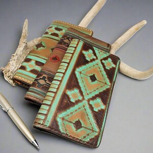 Embossed Western Leather Checkbook Cover - Lambskin Lined. - Etsy
