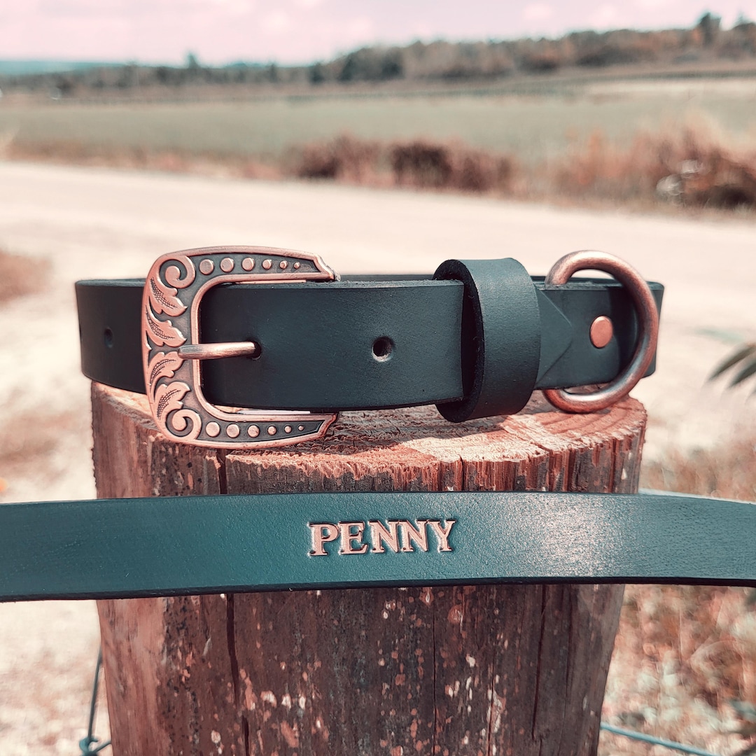 Matte Black Leather Dog Collar - Water Buffalo Leather, Custom Pet ...
