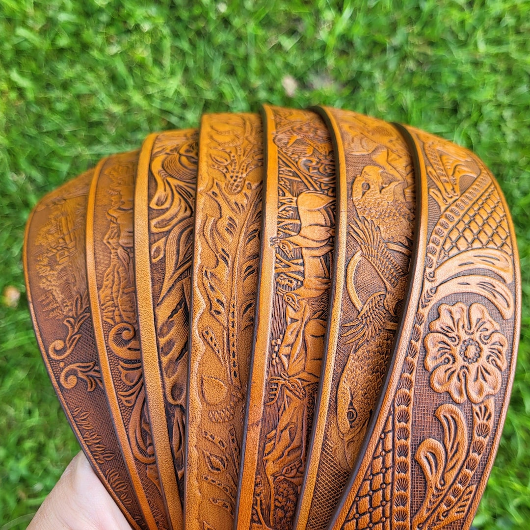 Embossed Leather Belts, Western Belt for Men or Women, Full Grain ...