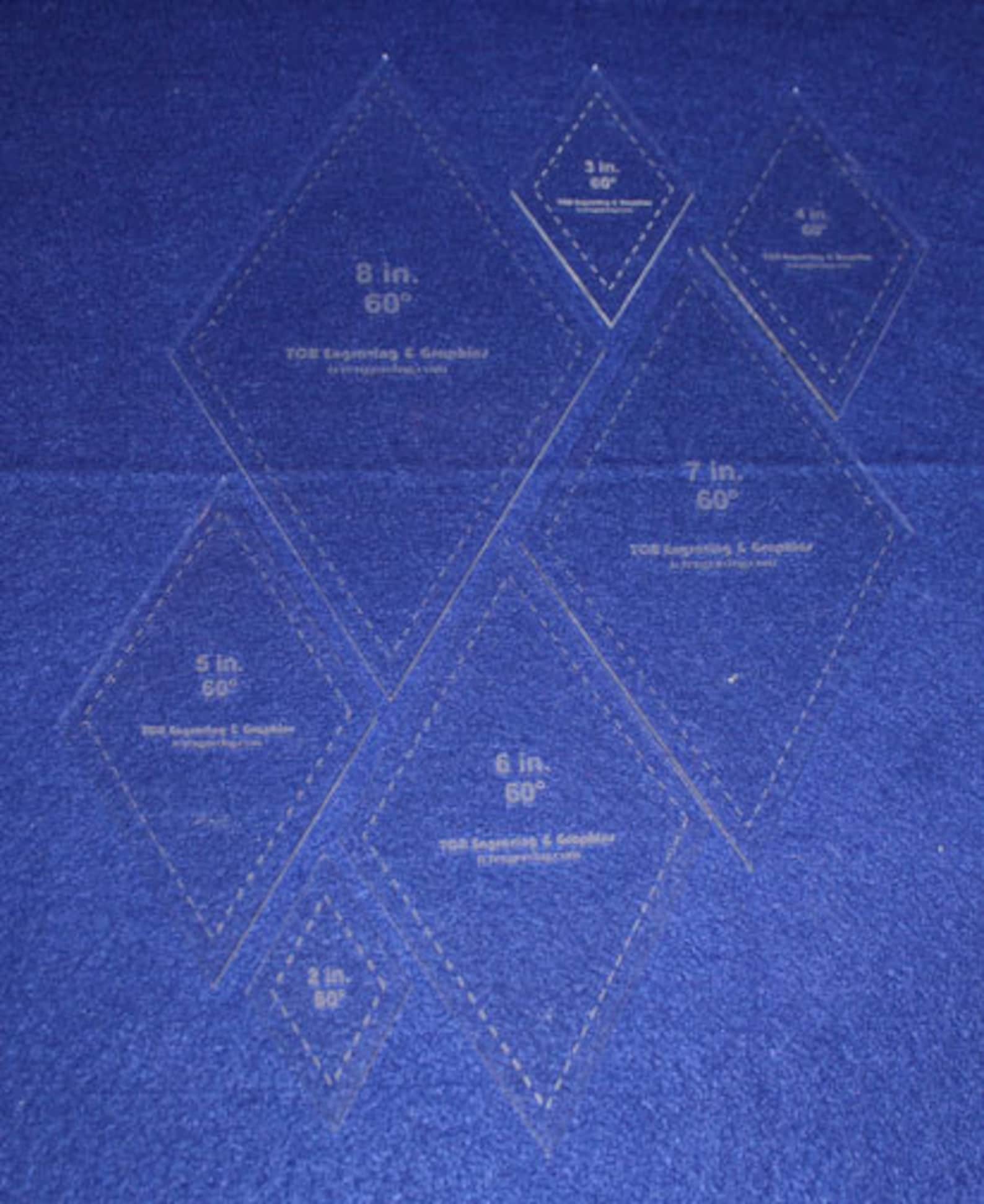 7 Piece Set Quilting Diamond Template- 1/8" Clear Acrylic 2", 3" 4", 5 ...
