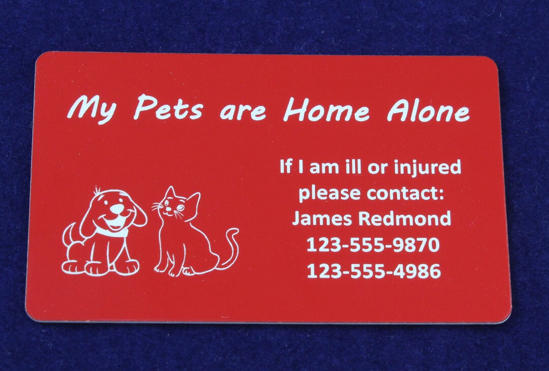 Pets "home Alone" Emergency Wallet Credit Card - Etsy