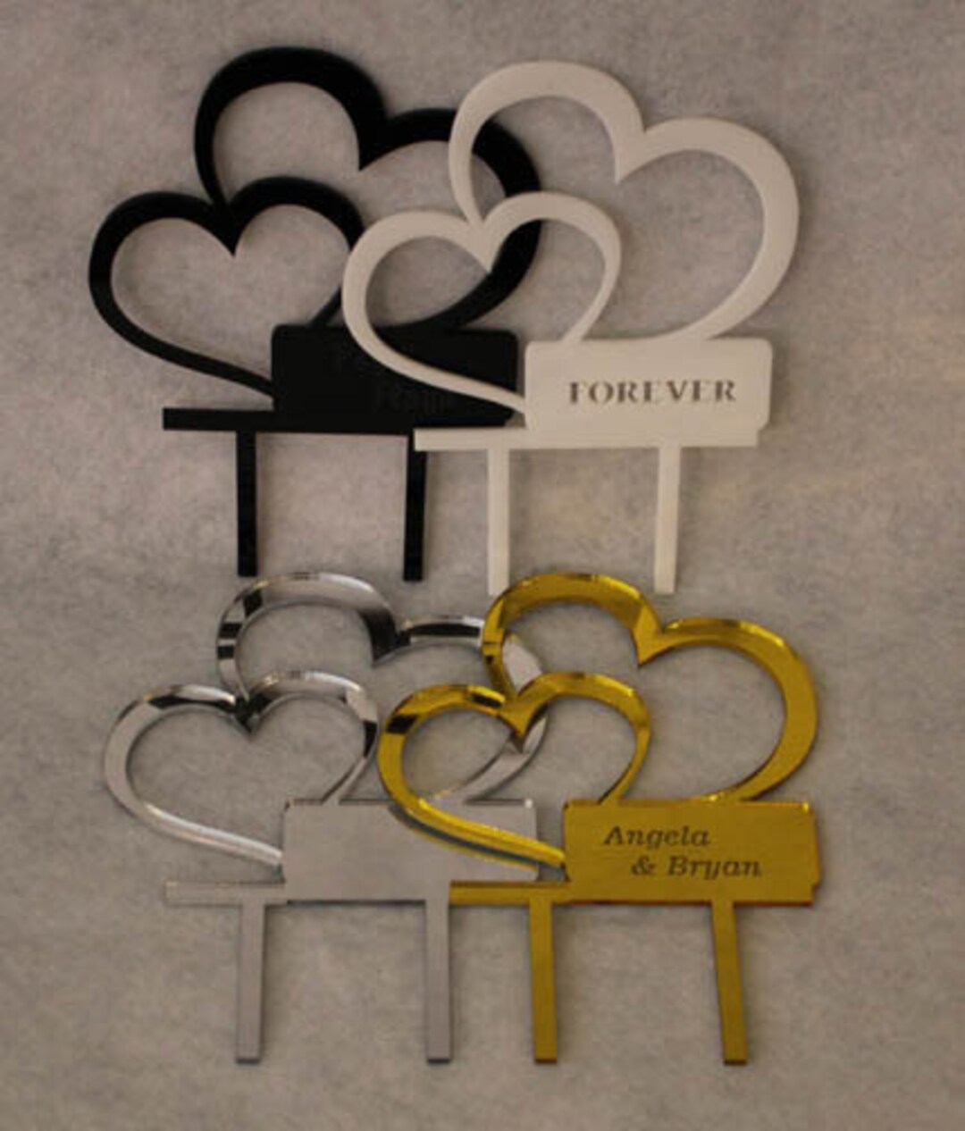 Double Heart Cake Topper - 1/8" Acrylic - Engagement- Wedding- Free ...