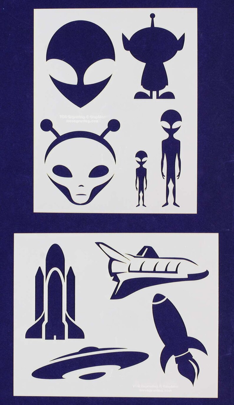 Aliens-spaceships 2 Pc Set 8" X 10" - Stencil- 14 Mil Mylar - Etsy