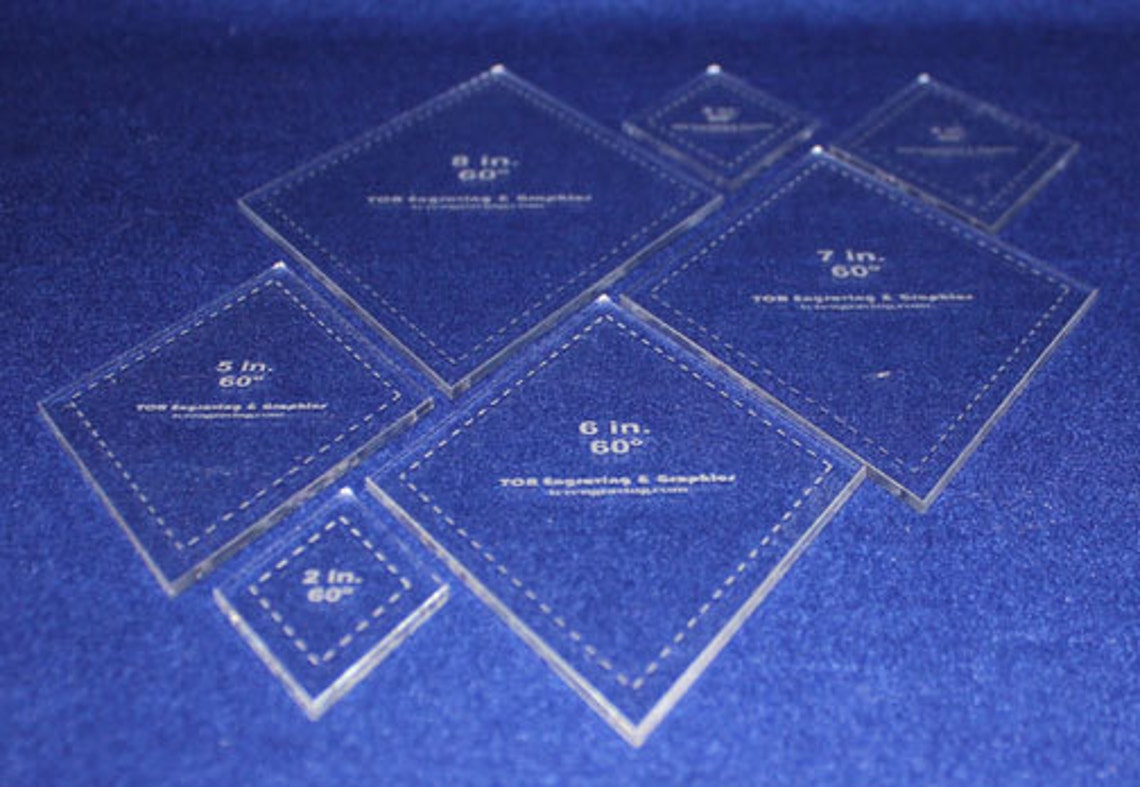 7 Piece Set Quilting Diamond Template- 1/8" Clear Acrylic 2", 3" 4", 5 ...