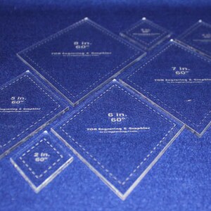 7 Piece Set Quilting Diamond Template- 1/8" Clear Acrylic 2", 3" 4", 5 ...