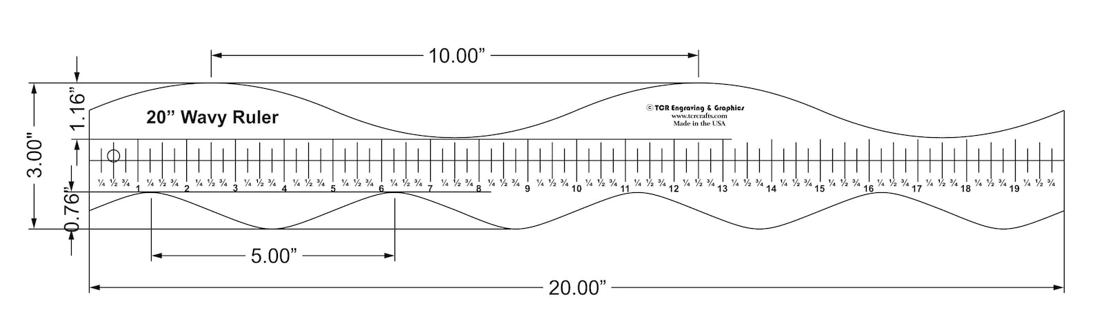 Quilting Template - 20 Inch Wavy Ruler- Clear Acrylic - 3 Thicknesses ...
